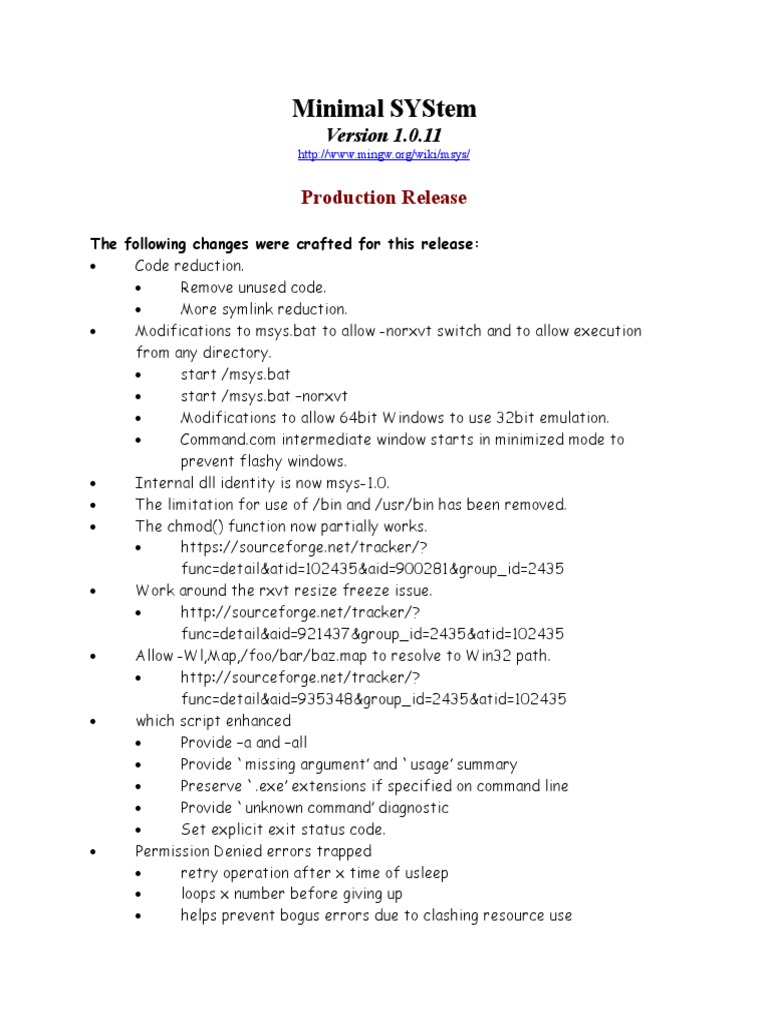MSYS-1 0 11-Changes | PDF | Operating System Technology | Computing