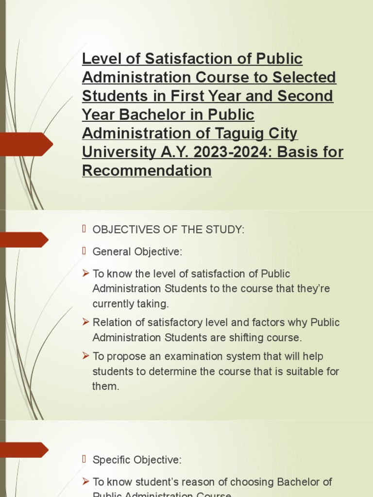 Level of Satisfaction of Public Administration Course To | PDF
