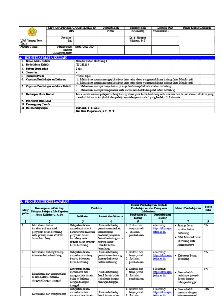 RPS - Struktur Beton Bertulang 1 | PDF