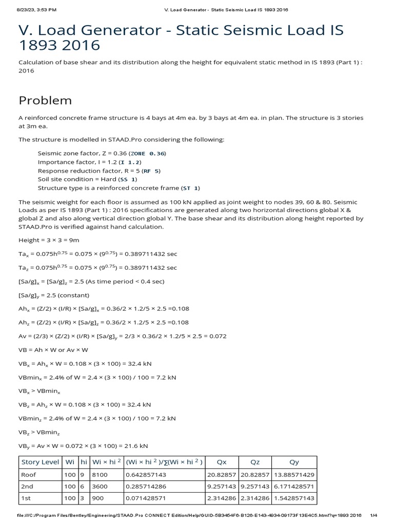 Static Seismic Load IS 1893 2016 | PDF | Computer Science | Computing