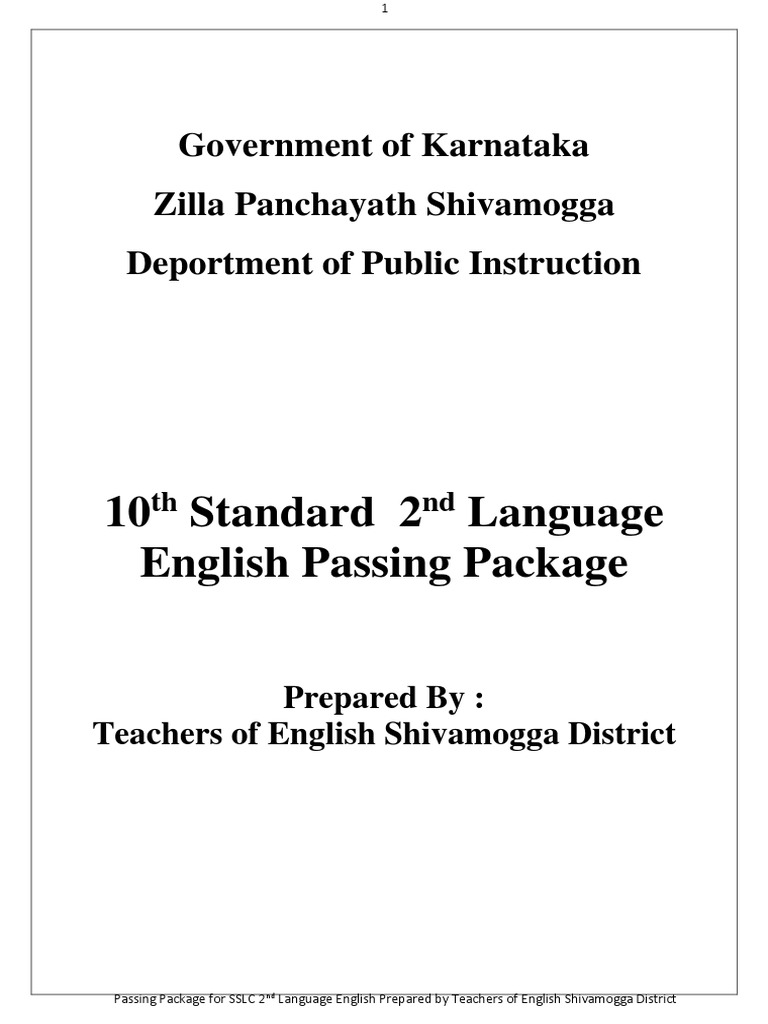 Karnataka SSLC English Passing Package by Shivamogga Teachers | PDF