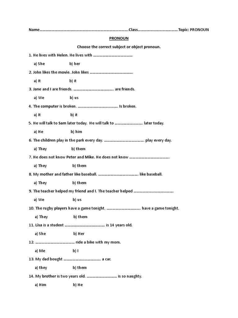 Pronoun Worksheet | PDF