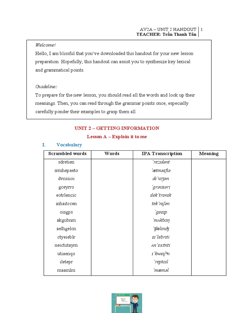 Handout - Unit 2 - Lesson A | PDF | Syntax | Grammar
