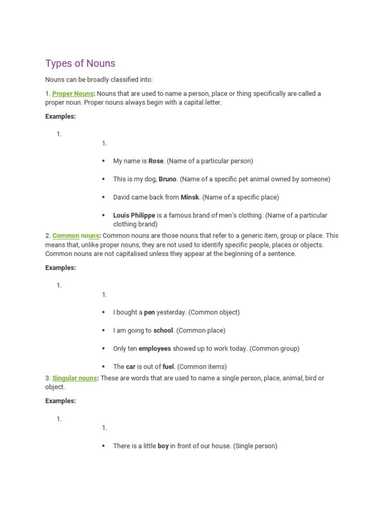 Types of Nouns | PDF | Plural | Grammatical Number