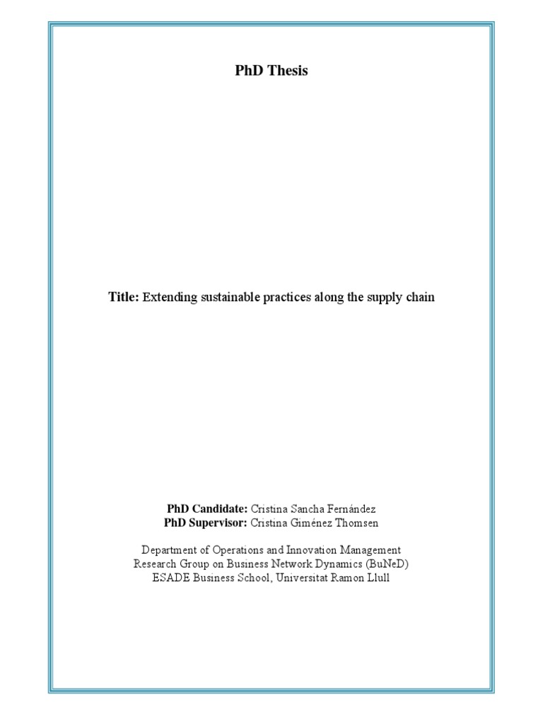 Extending Sustainable Practices Along The Supply Chain - PHD Thesis ...