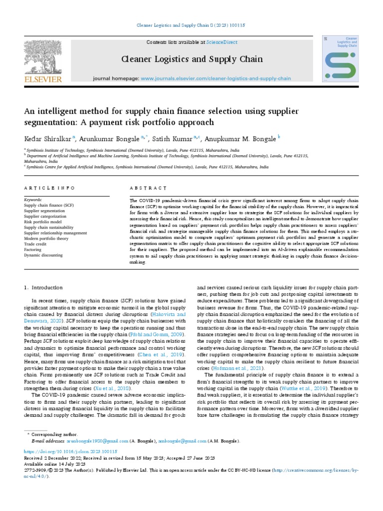 An Intelligent Method For Supply Chain Finance Selection Using Supplier ...