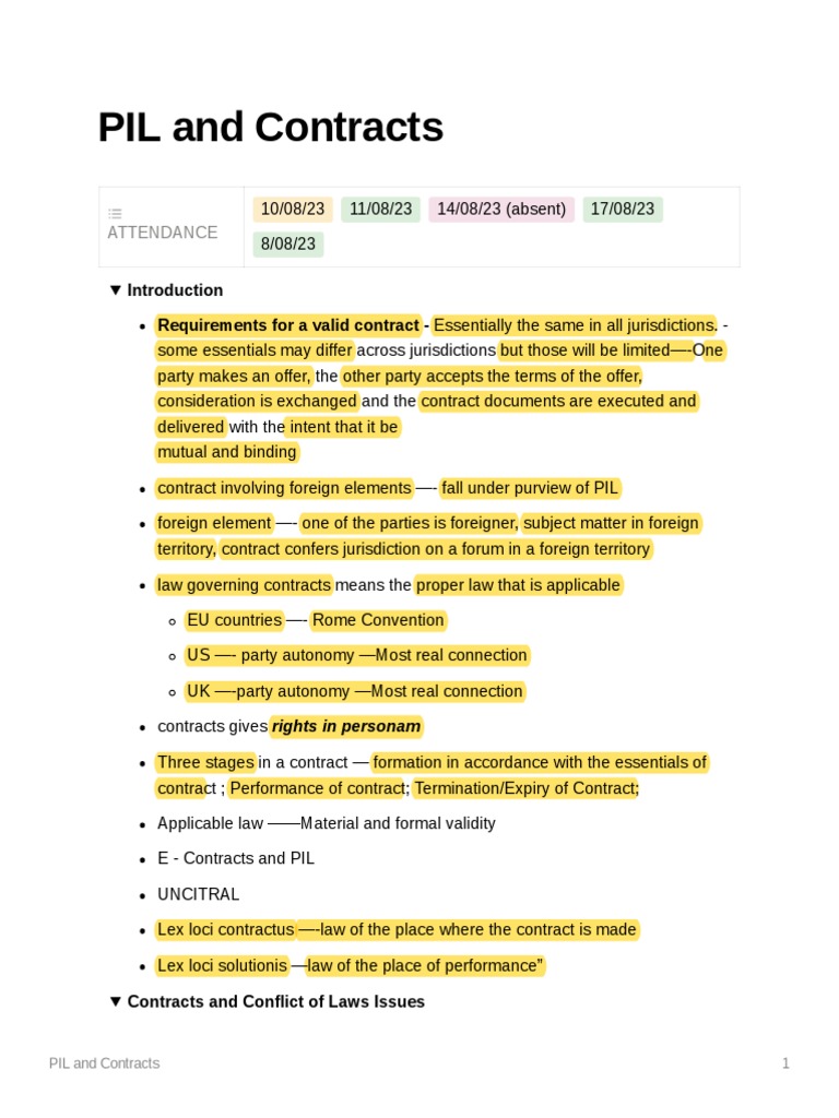 PIL and Contracts in | PDF | Choice Of Law | Public Policy Doctrine