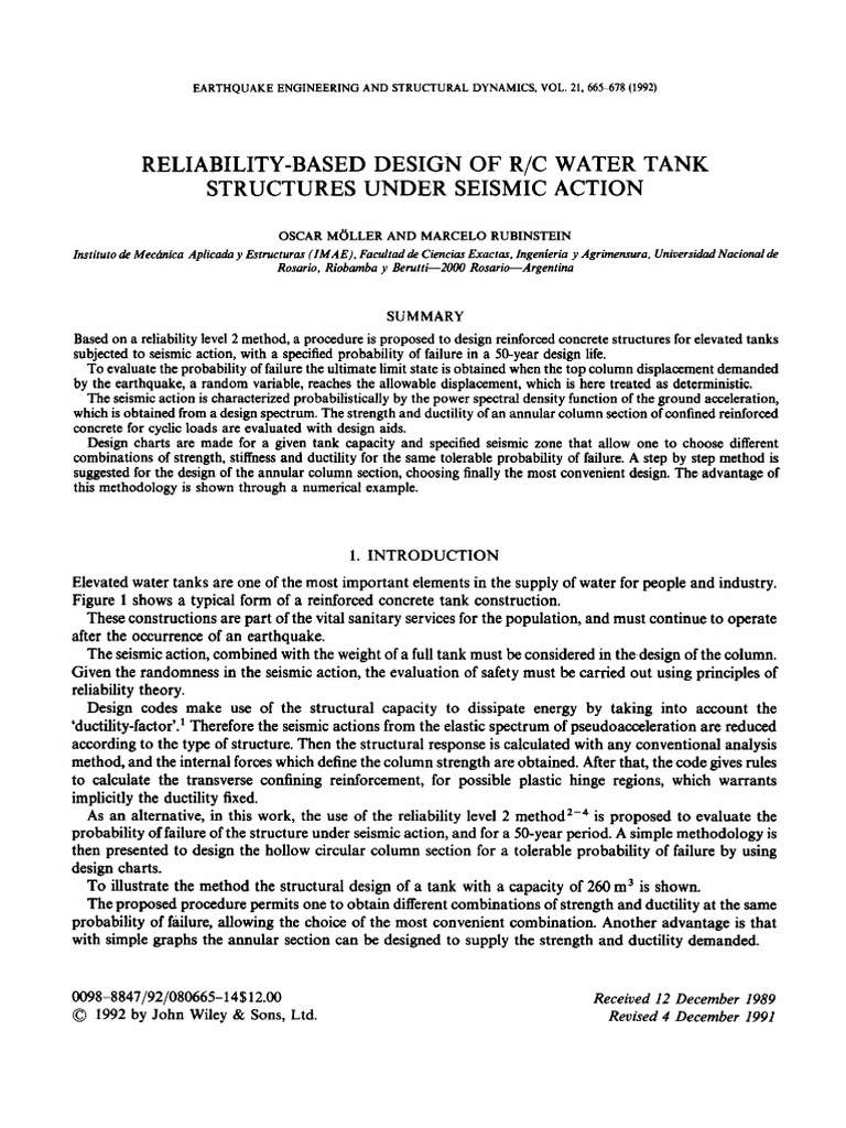 Reliability-Based Design of RC Water Tank Structures Under Seismic ...