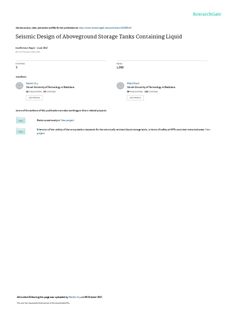 Seismic Design of Above Ground Atorage Tanks Containing Liquid | PDF ...