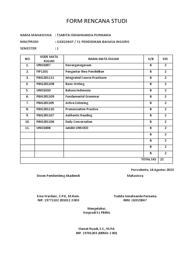 Form Rencana Studi | PDF