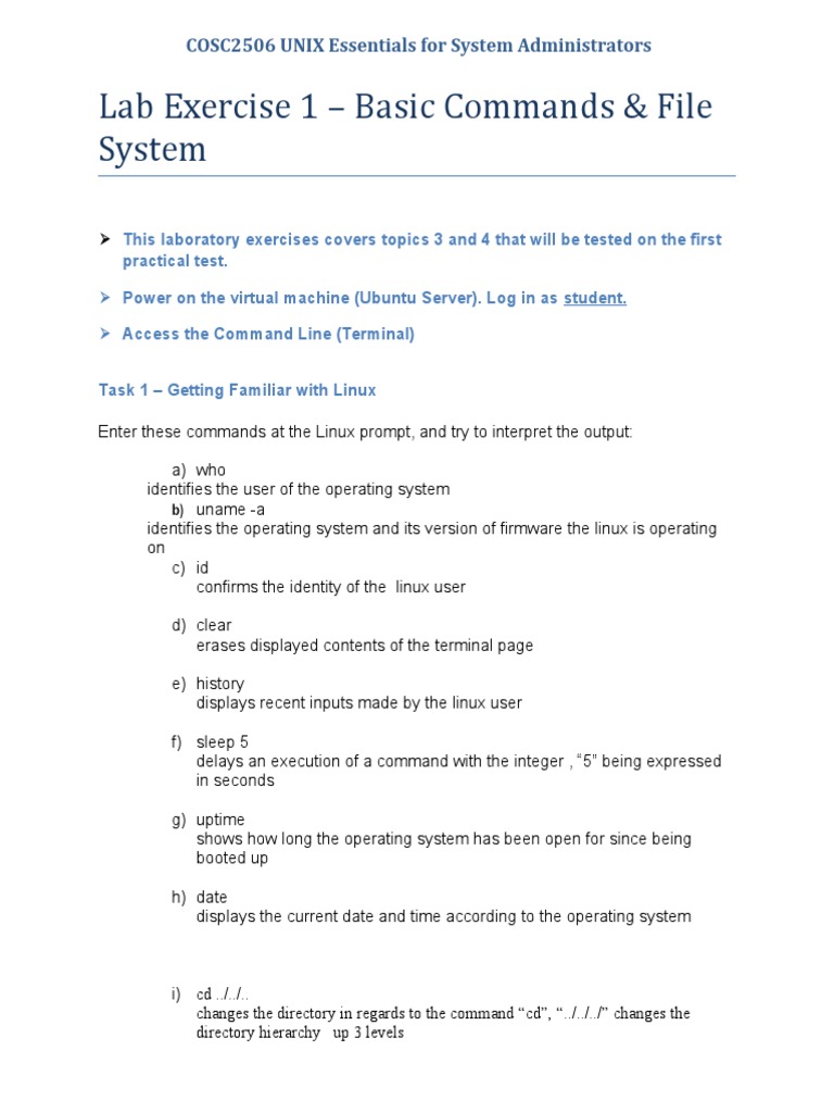 Lab Exercise 1 Unix | PDF | Operating System | Computer File
