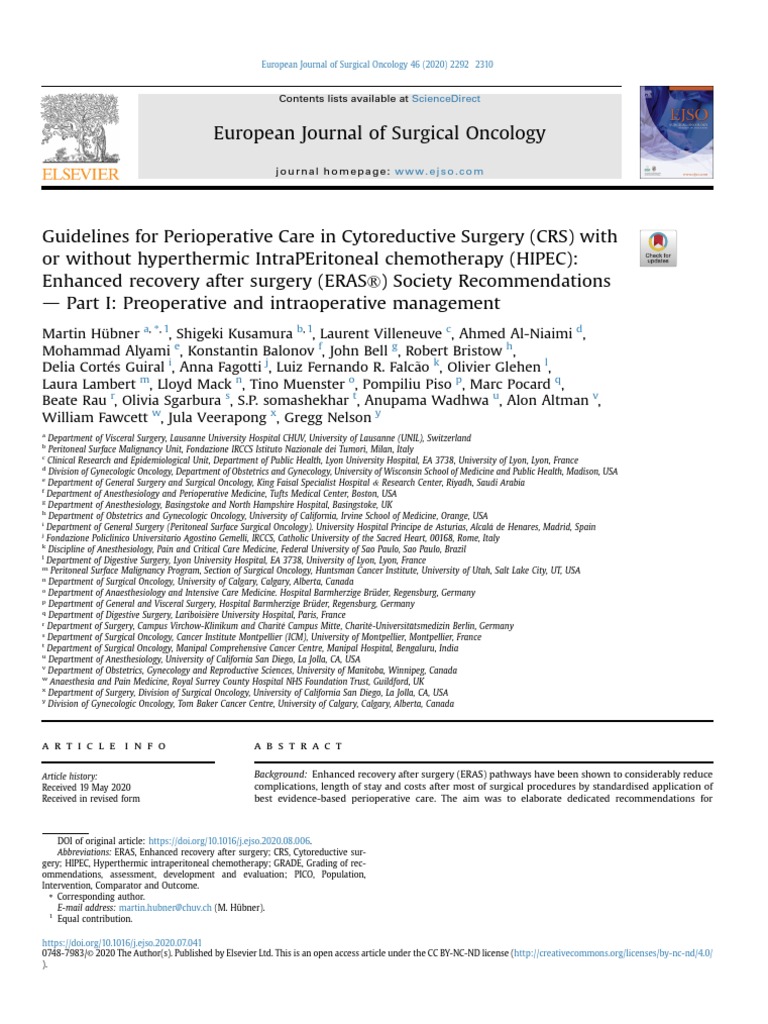 Guidelines Part 1 Hipec Crs | PDF | Surgery | Smoking Cessation