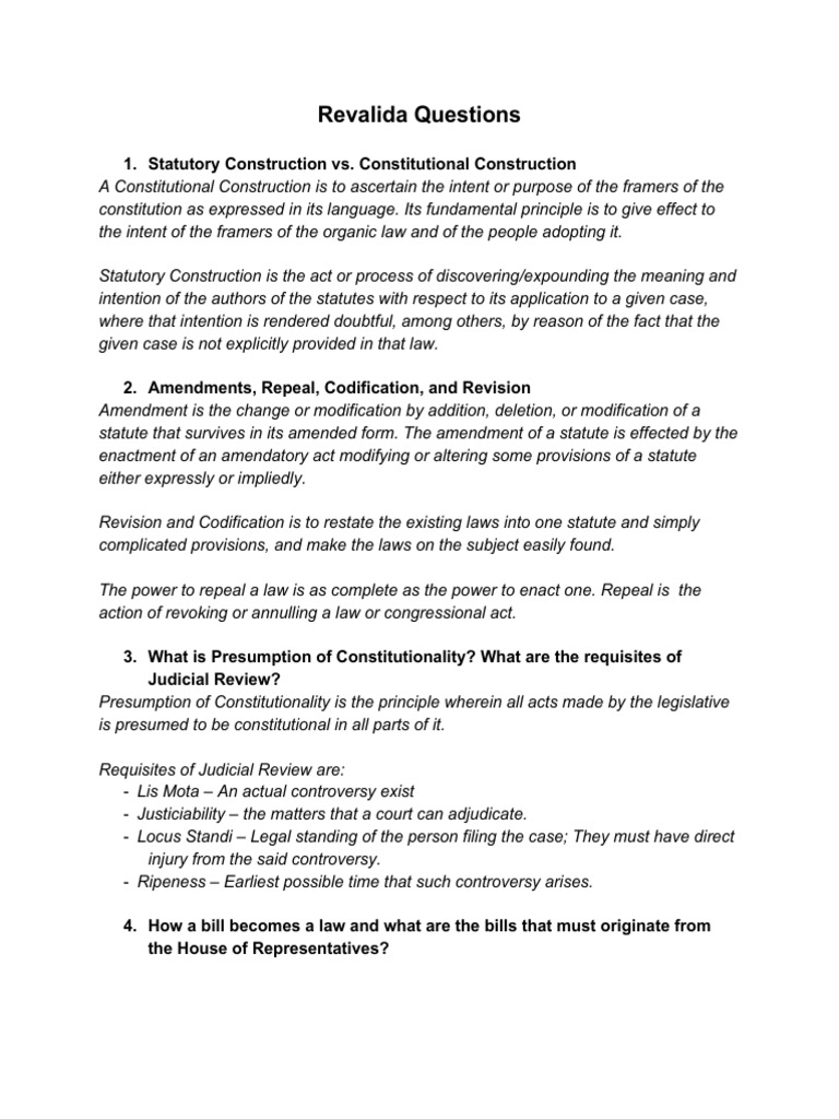 Revalida Questions | PDF | Ex Post Facto Law | Statutory Interpretation