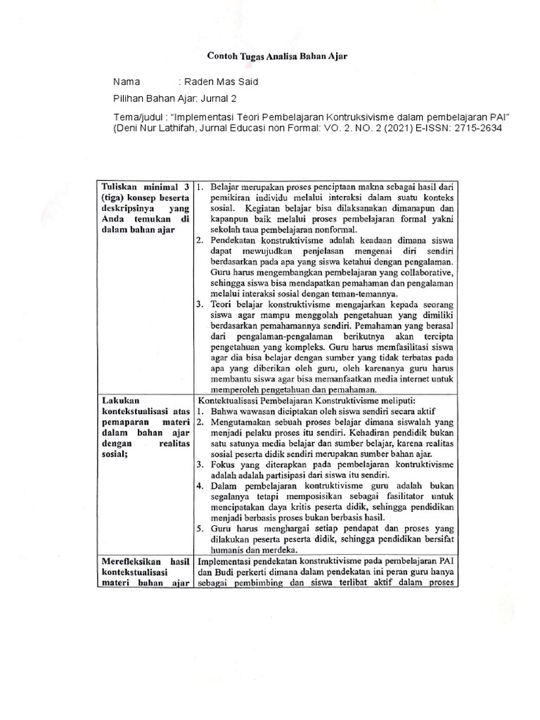 Materi - Dosen - Contoh Analisa Bahan Ajar | PDF