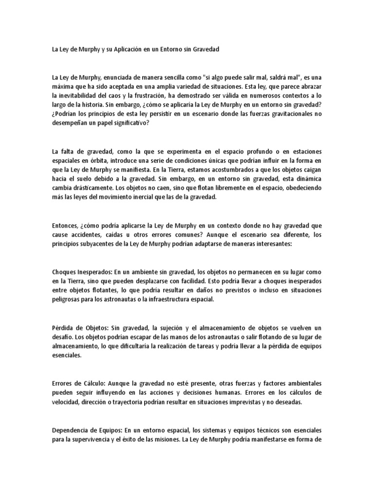 La Ley de Murphy y Su Aplicación en Un Entorno Sin Gravedad | PDF ...