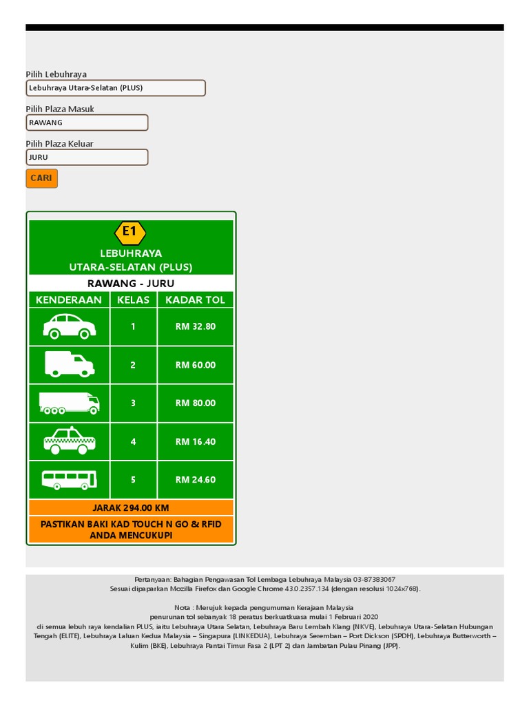 Kadar Tol Lebuhraya Di Malaysia | PDF