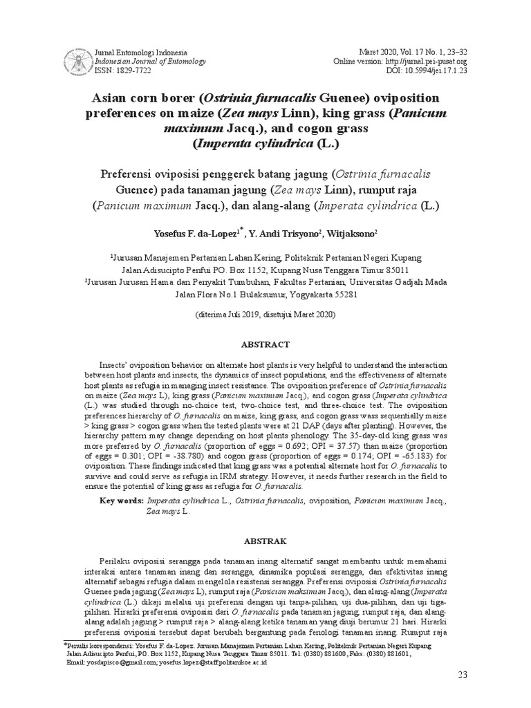 Asian Corn Borer Ostrinia Furnacalis Guenee Ovipos | PDF | Analysis Of ...