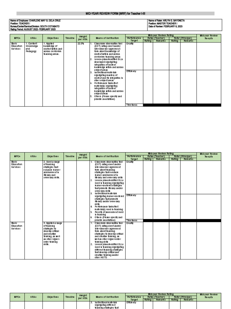 Mid Year Review Form | PDF | Lesson Plan | Learning