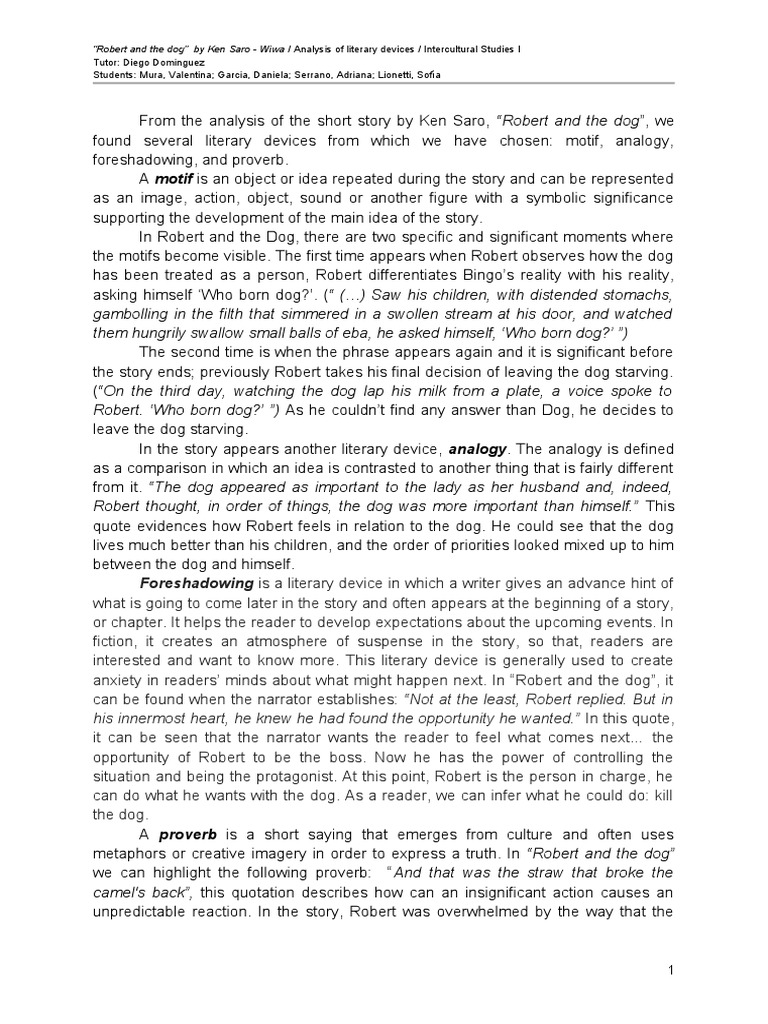 Literary Devices in "Robert and the Dog" | PDF | General Fiction