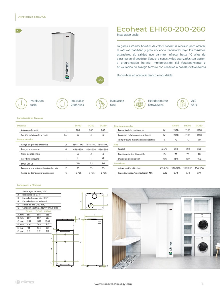 Chauffe Eau Thermodynamique Climer Ecoheat Eh | PDF | Bomba de calor | Fotovoltaica