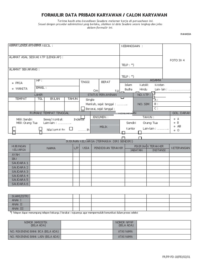 Form Data Calon - Karyawan - RDS-Group | PDF