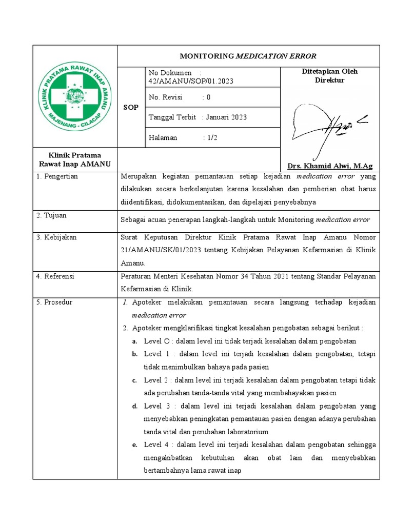 Sop Pemantauan Medication Error | PDF