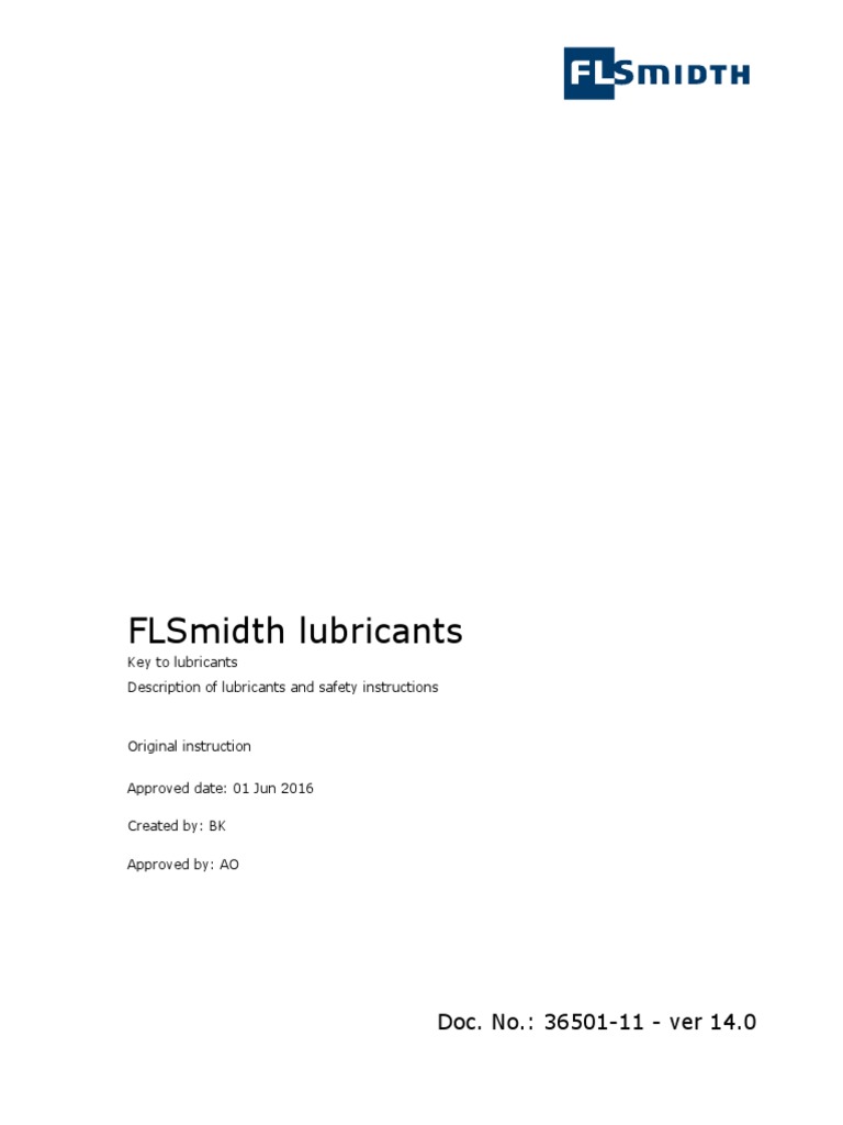 FLSmidth Key To Lubricants | PDF | Lubricant | Safety FLSmidth Key To Lubricants | PDF | Lubricant | Safety