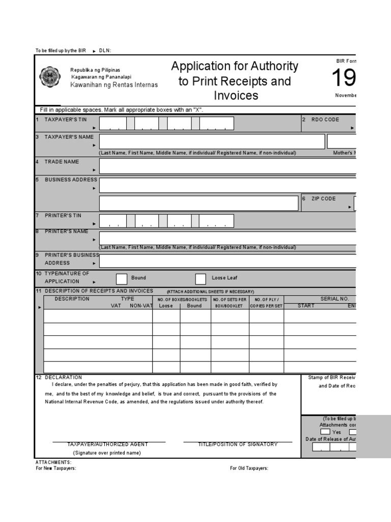 Application for Authority to Print 1906 | PDF | Invoice | Receipt