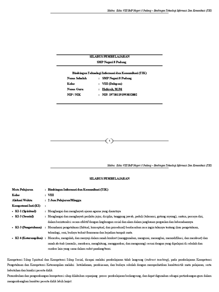 Silabus TIK 8. CD-19 | PDF | Komputer