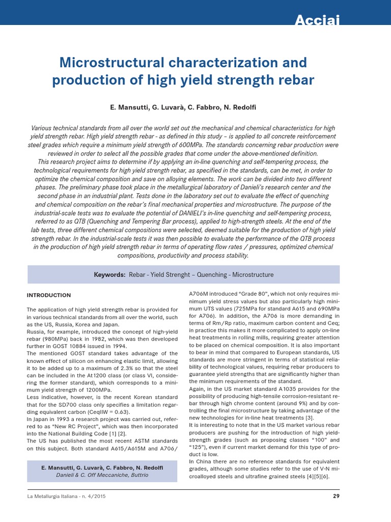 Microstructural Characterization and Production of High Yield Strength Rebar-Mansutti-Danieli ...
