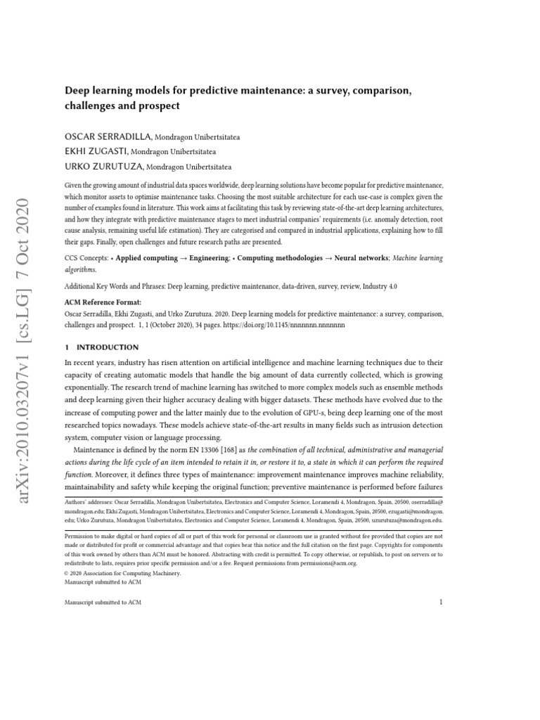Deep Learning Models For Predictive Maintenance A Survey Comparison Challenges And Prospect