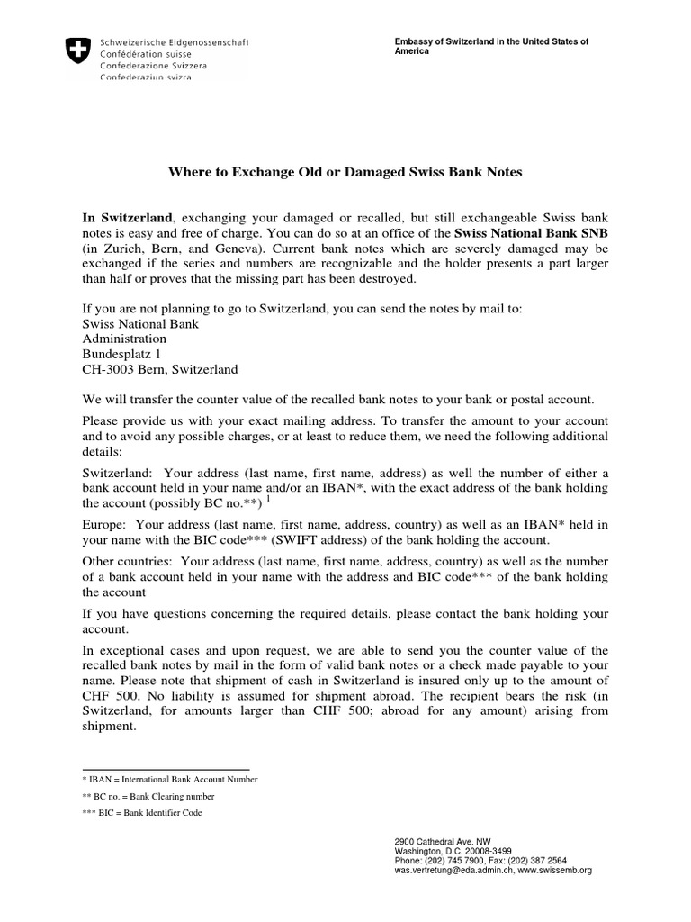 Exchange Old Swiss Bank Notes Guide | PDF | Switzerland | Swiss ...