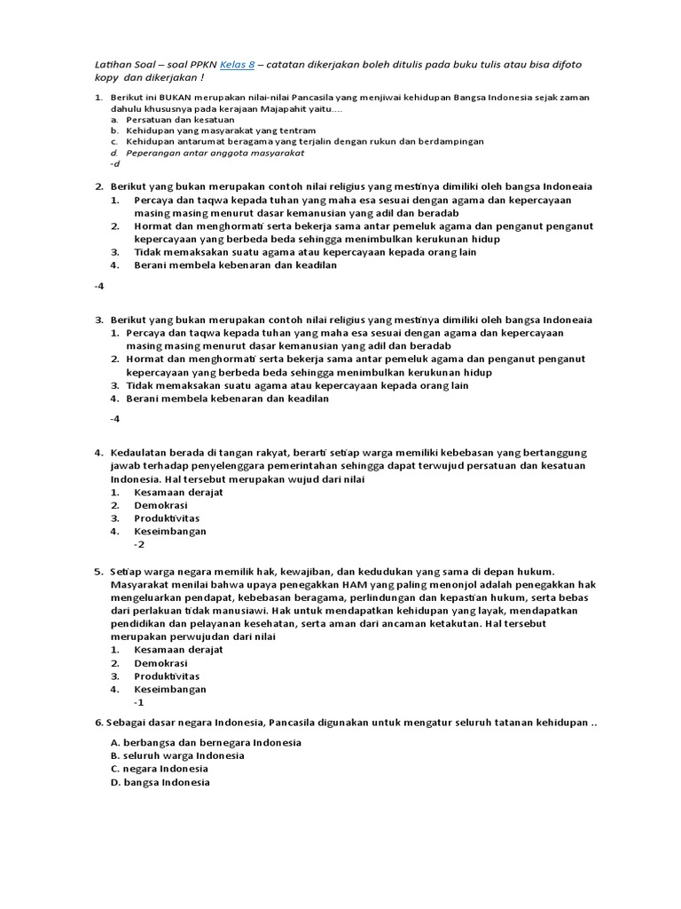 Latihan Soal PPKN Kelas 8 Semester Genap 2023 | PDF