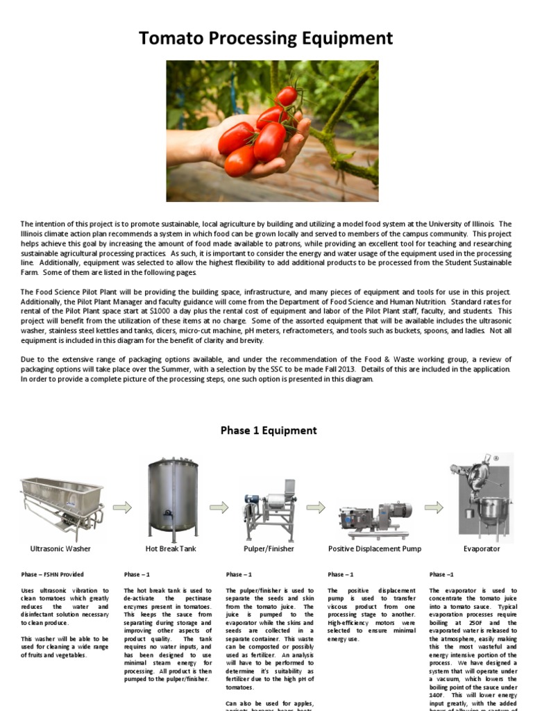 Tomato Processing Equipment - Phase 1 | PDF | Pump | Fruit Preserves