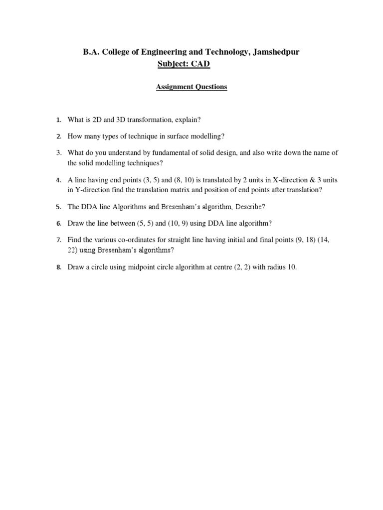 Assignment QN of CAD | PDF | Teaching Methods & Materials