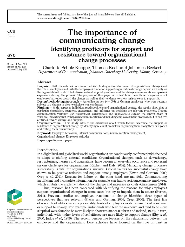 The Importance of Communicating Change Identifying Predictors For ...