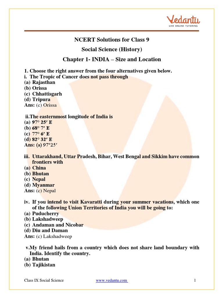 NCERT Solutions For Class 9 Social Chapter 1 - India - . | PDF ...
