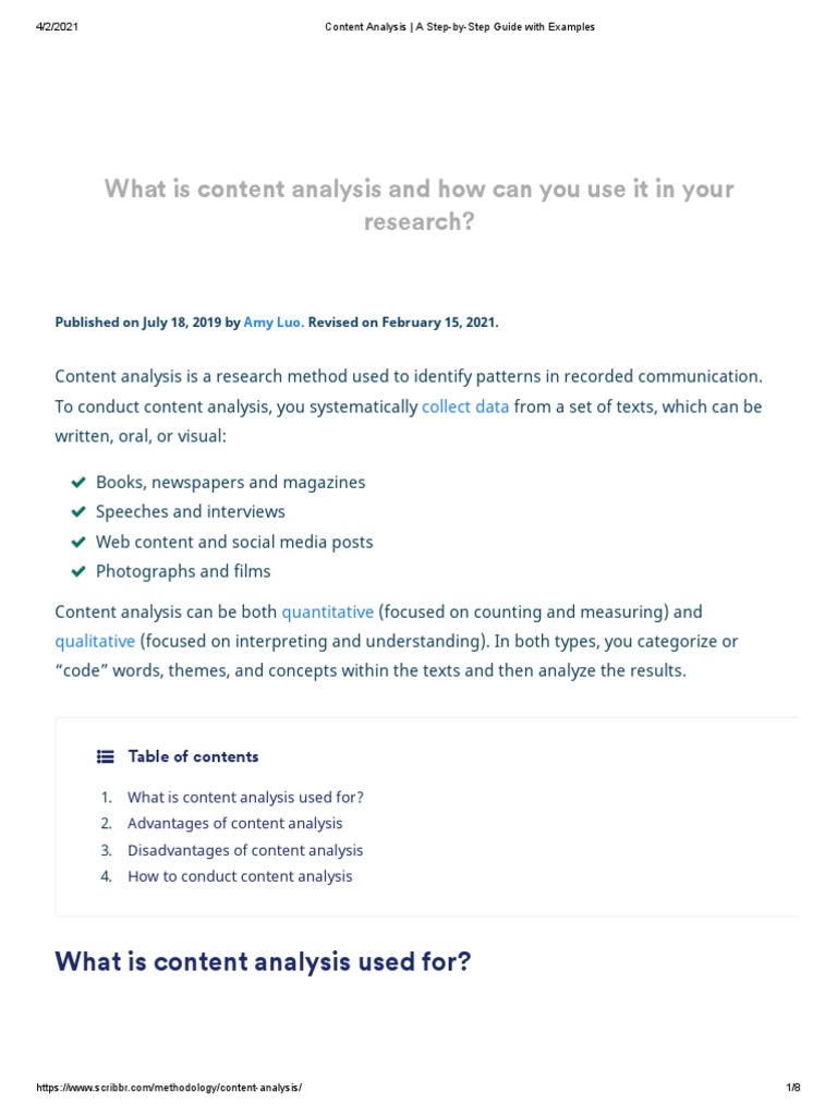 Content Analysis - A Step-by-Step Guide With Examples | PDF ...