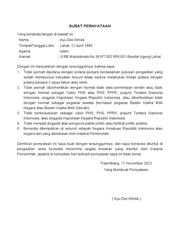 Surat Pernyataan 5 Poin PPPK | PDF