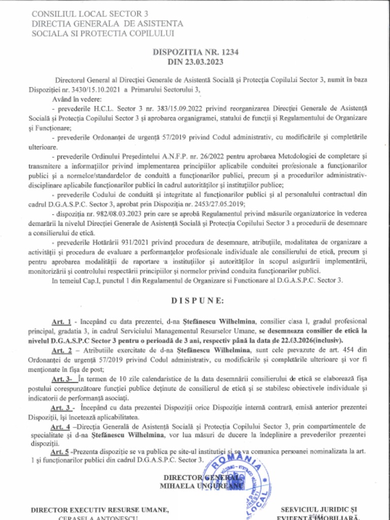 Dispozitie Desemnare Consilier de Etica | PDF