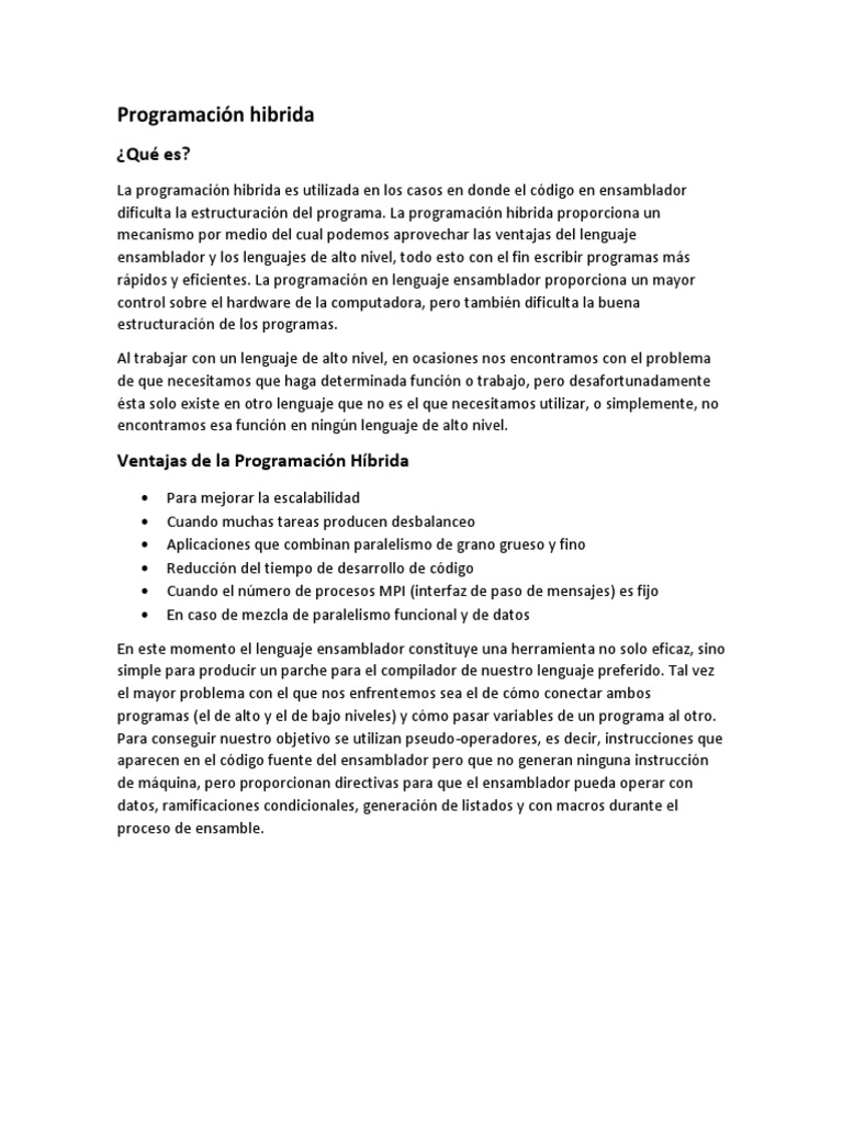 Programación hibrida | PDF | Lenguaje ensamblador | Programación