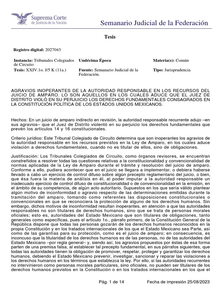 Agravios inoperantes en amparo 2027043 | PDF | Caso de ley | Derecho ...