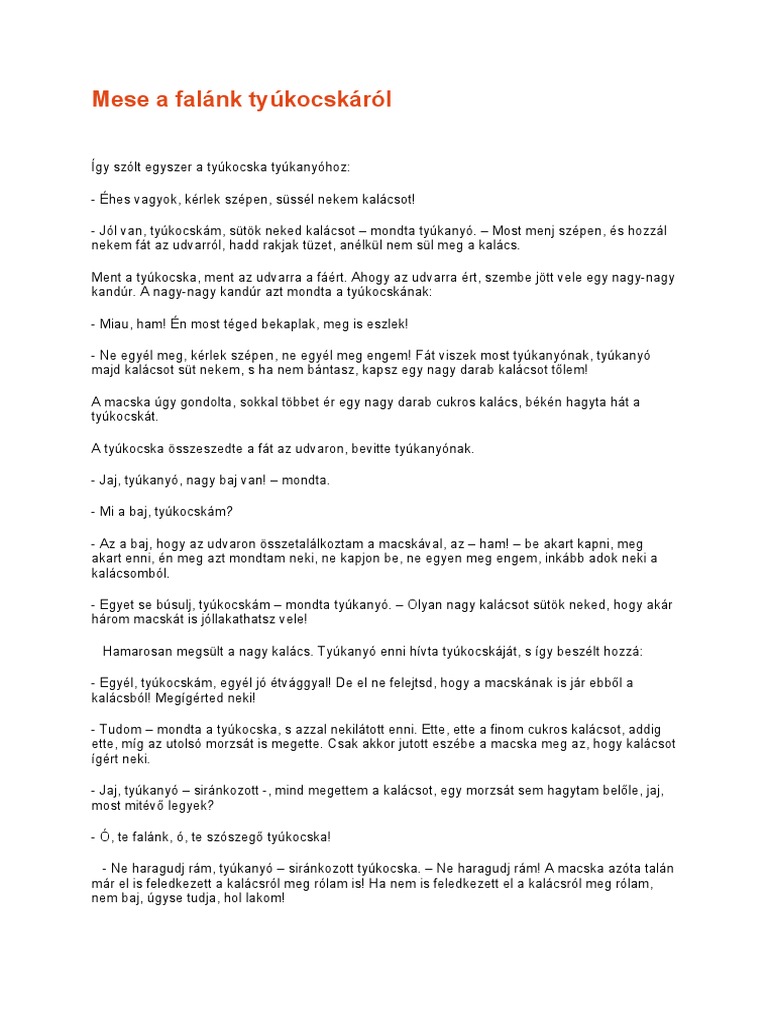 Mese A Falánk Tyúkocskáról | PDF
