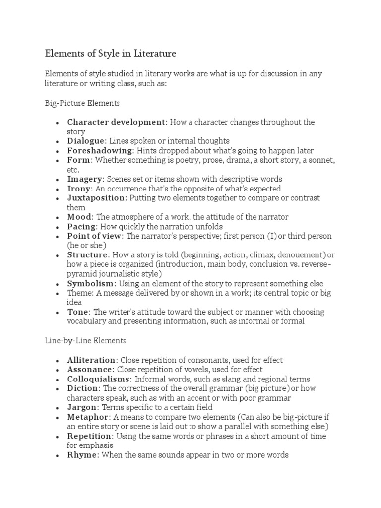 Elements of Style in Literature | PDF