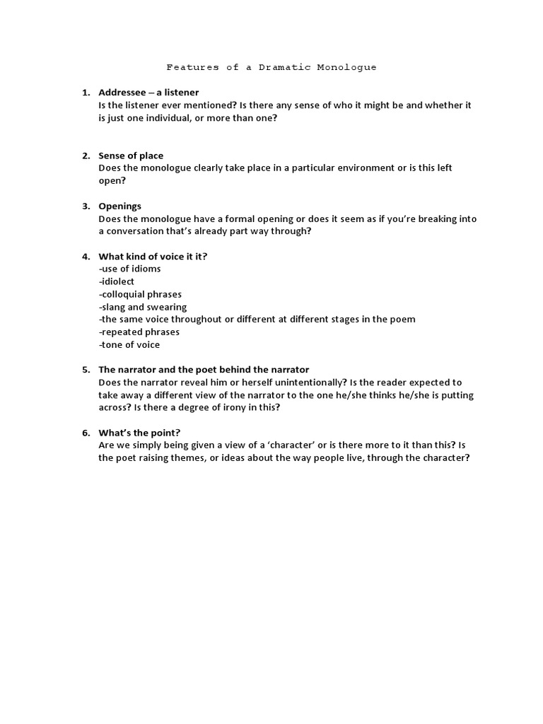 Features of A Dramatic Monologue | PDF