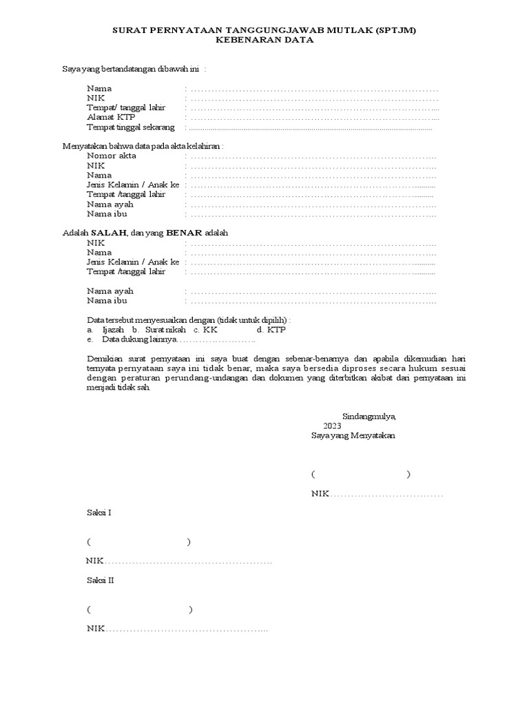SURAT PERNYATAAN Perubahan Akte | PDF