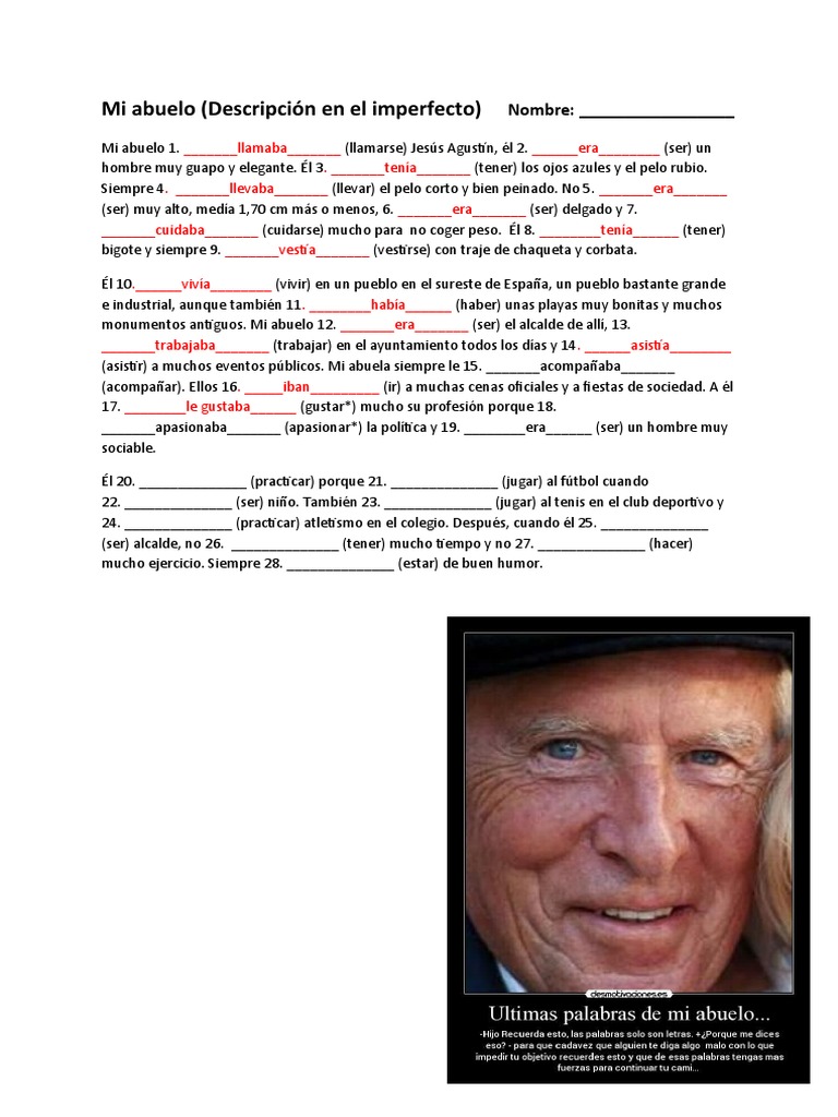 Mi Abuelo. Imperfecto | PDF