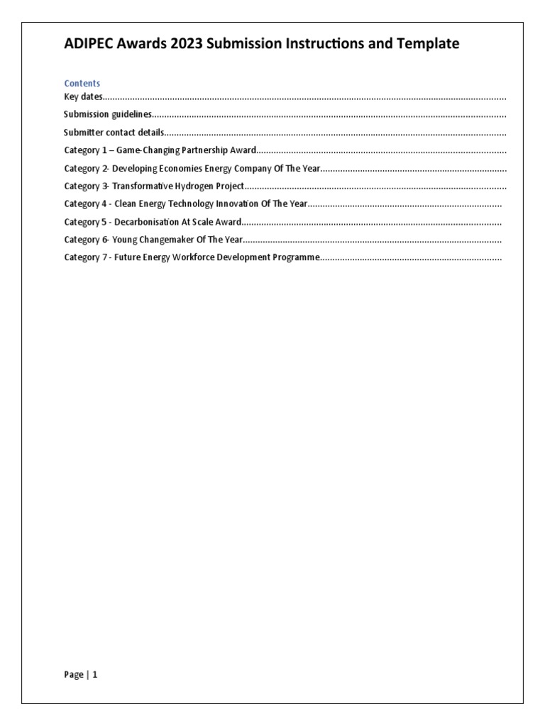 Adipec Awards 2023 Submissions Template | PDF | Climate Change ...