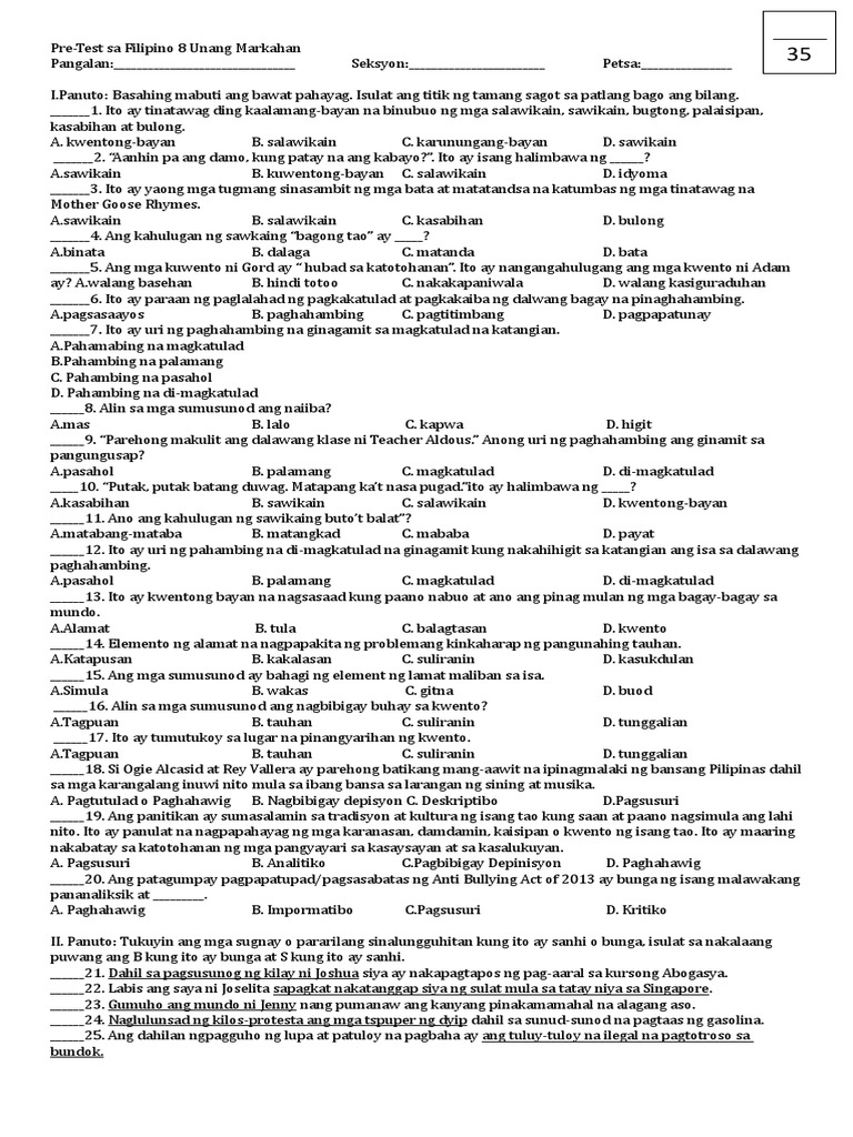 Filipino 8 Quarter 1 | PDF