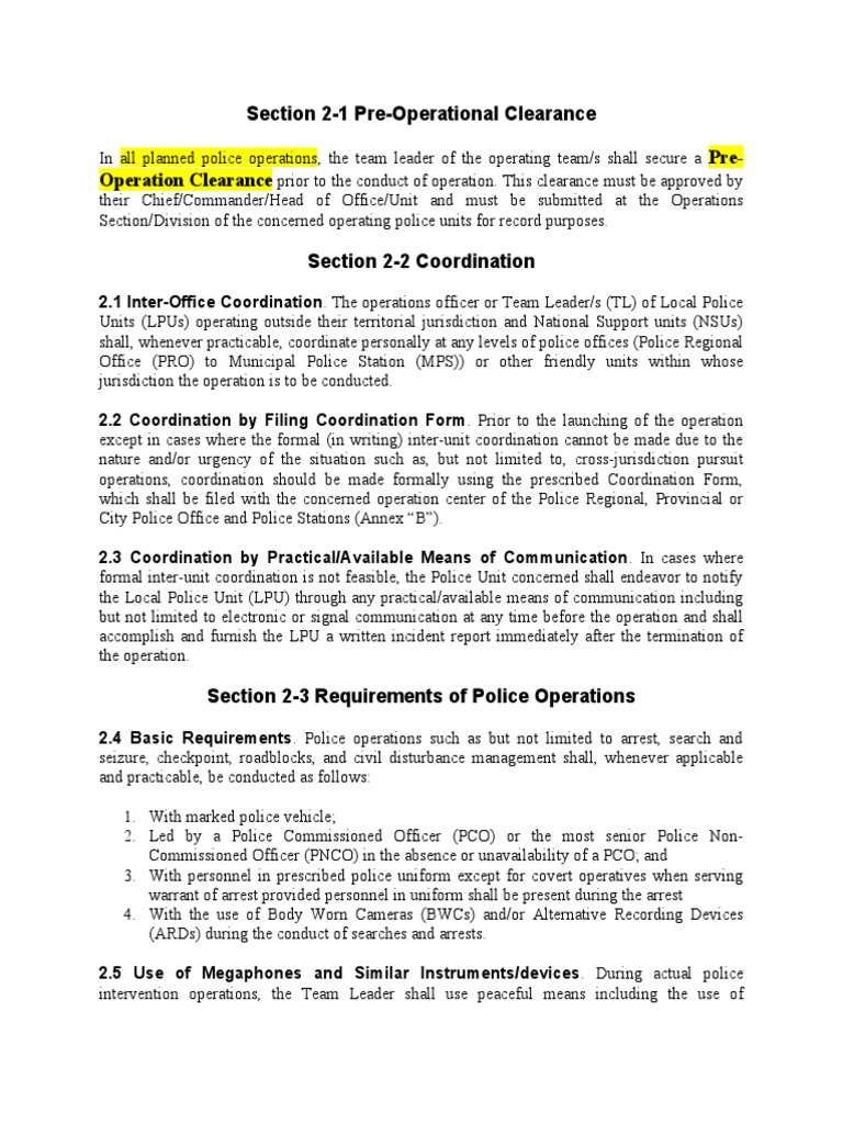 Police Manual Notes On Pre-Operation Guidelines | PDF